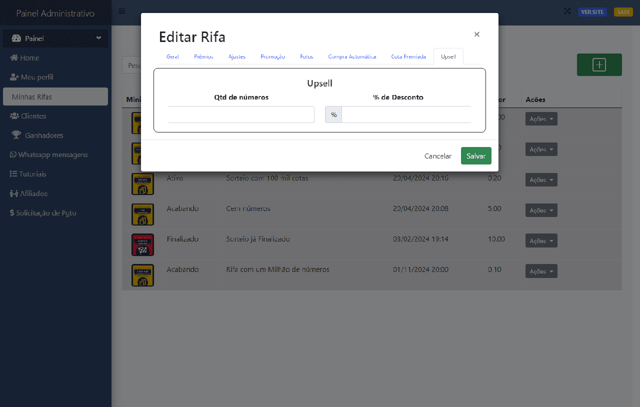 Script Rifa Premium em Php Laravel - 1 Milhão de Números e Afiliados